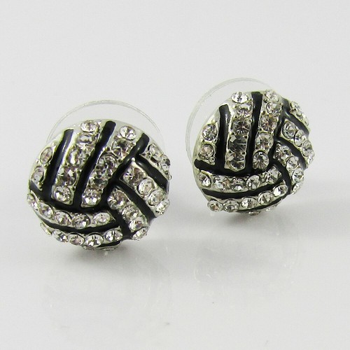 Enamel Rhinestone Netball Stud Earrings 13mm Stainless Steel Post ...