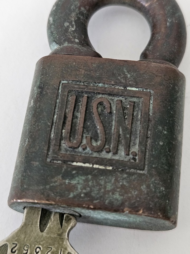 Vintage US Navy Yale Push Key Padlock Lock w/ Key, Pin Tumbler Made in ...