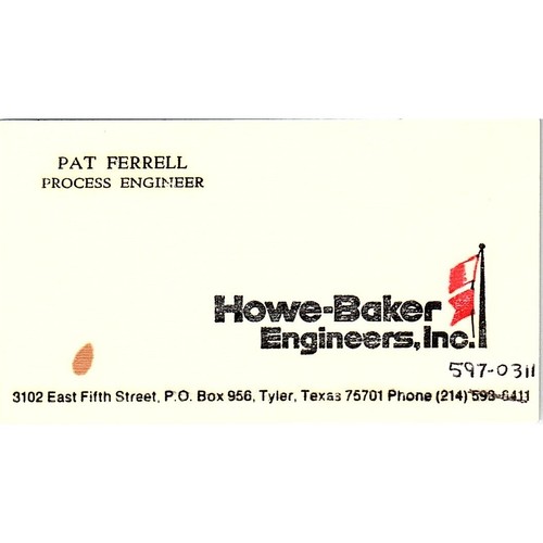 Howe-Baker Engineers Pat Ferrell Tyler Texas Vintage Business Card SF3 ...