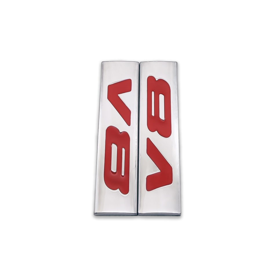 2x Chrome&Red Metal V8 Emblem Badge Sport Turbo Replacement Engine ...