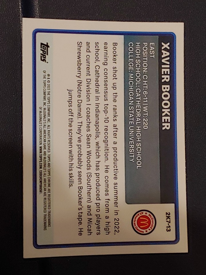Xavier Booker 2023 Topps Chrome McDonalds All American Refractor #2K7 ...
