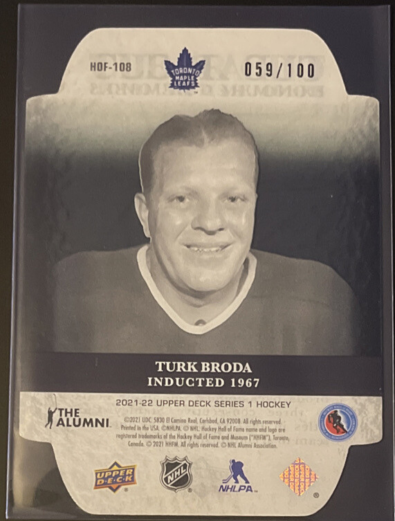 2021-22 Upper Deck Series 1 Clear Cut Honoured Members Turk Broda /100 ...