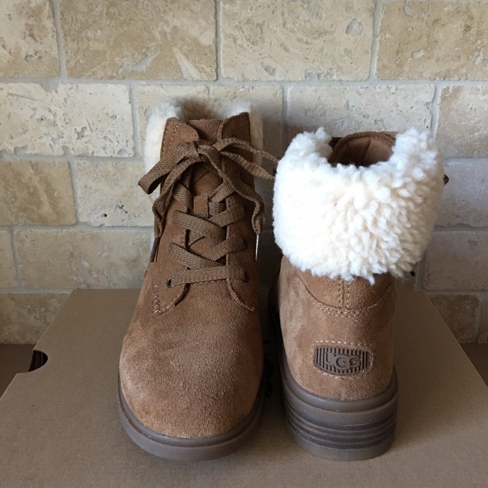 UGG HARRISON LACE TIPPED CHESTNUT WATERPROOF SUEDE SHEARLING BOOTS 7.5 ...