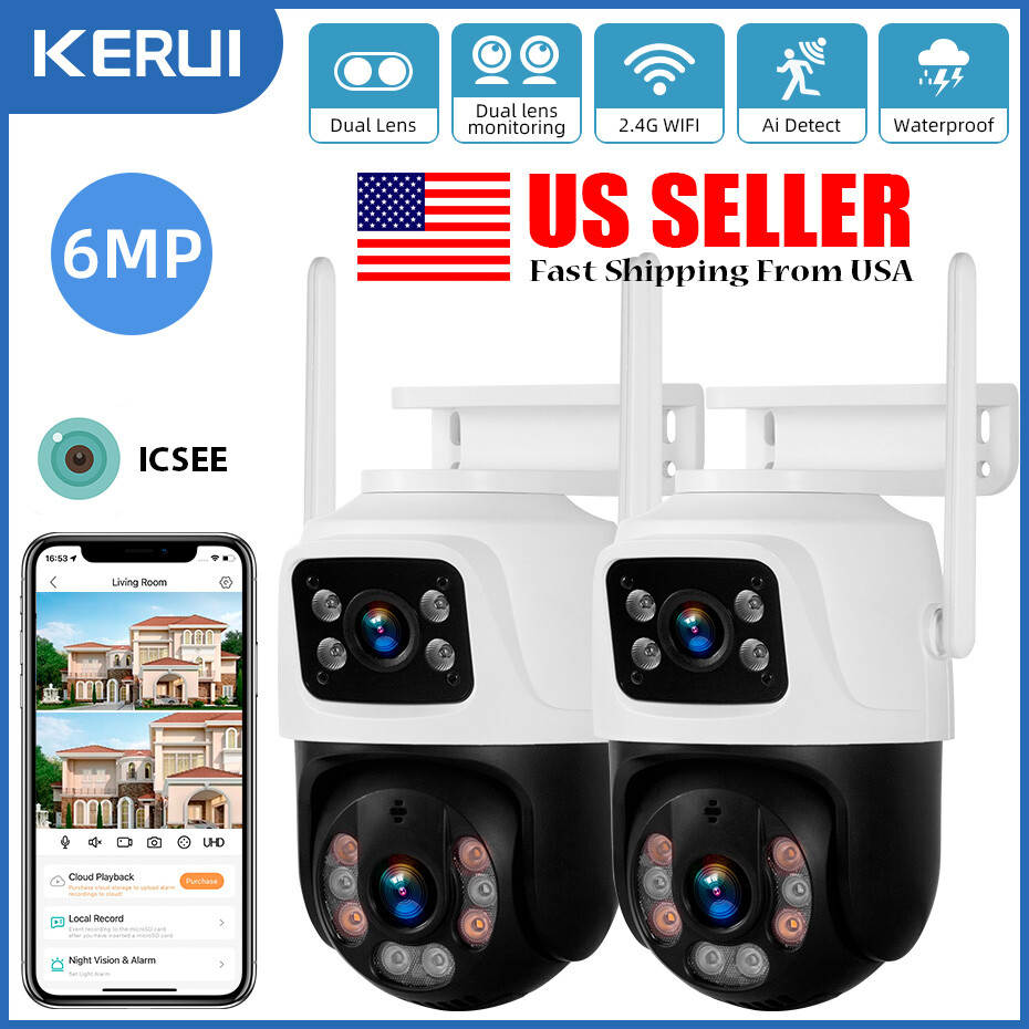 ICSee Dual Lens WiFi IP Camera Wireless Outdoor CCTV PTZ Home Security ...