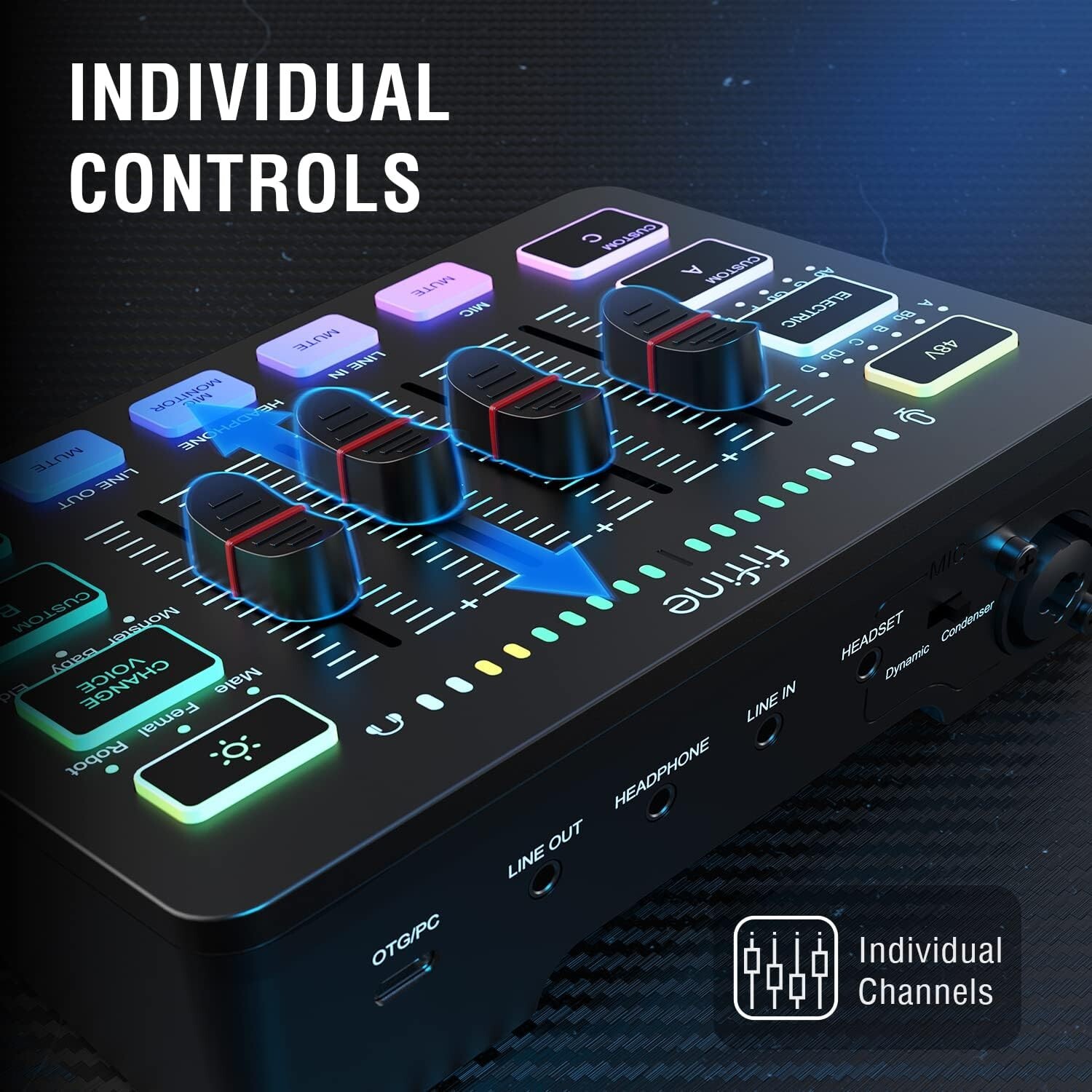 Streaming RGB PC Mixer with XLR Microphone Interface, Individual ...