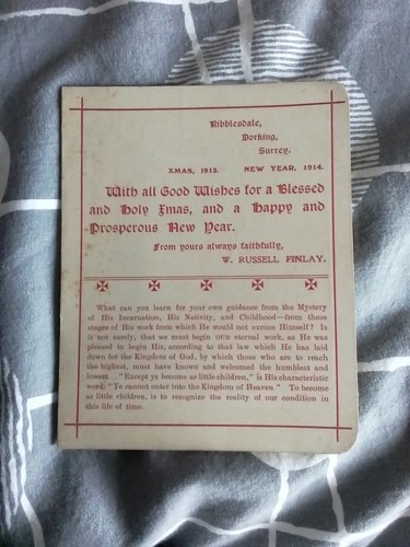 Christmas Card 1913 Rev Russell Finlay Ribblesdale Dorking | eBay Australia