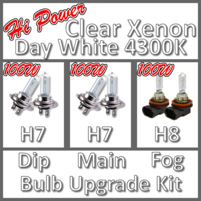 100W Hi Power 4300K Clear Xenon Headlight Bulb Set Main Dip Fog H7 h7 ...