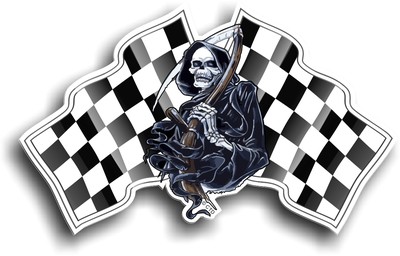 Death The GRIM REAPER & Racing B&W Chequered Flag vinyl car Helmet ...