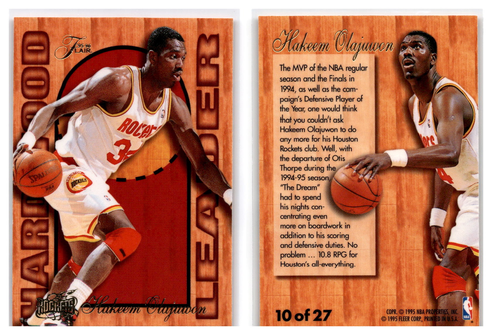 1995-96 Fleer Hardwood Leaders #10 Hakeem Olajuwon - Houston Rockets | eBay