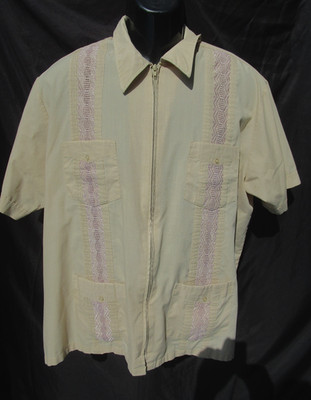Vtg 70's Haband Genuine Guayabera Cuban Style Embroidered Tan Beige ...