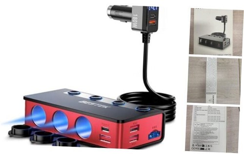 Cigarette Lighter Splitter Adapter: 9in1 Car Charger 180W 3-Socket PD ...
