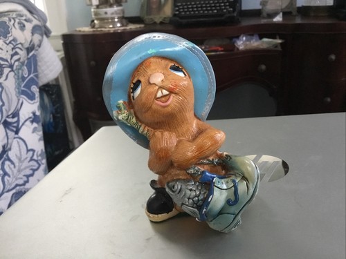 VINTAGE Pendelfin Rabbit Figurine WHOPPER Fishing Bunny 4.25" England ...
