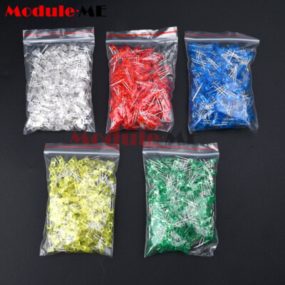 1000pcs 5MM LED Round Diode Assorted Kit 5 colors DIY Light Emitting ...