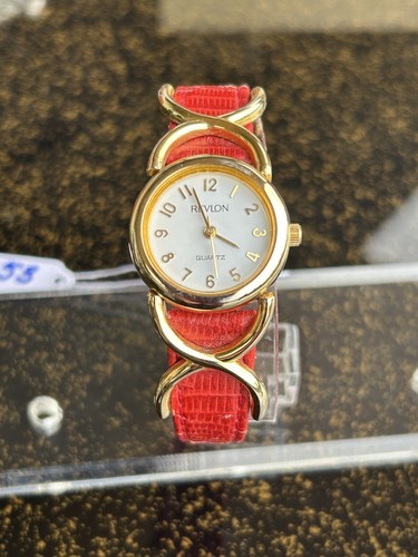Revlon Brand Fashion Watch, Goldtone, Red Leather Band, New Battery | eBay