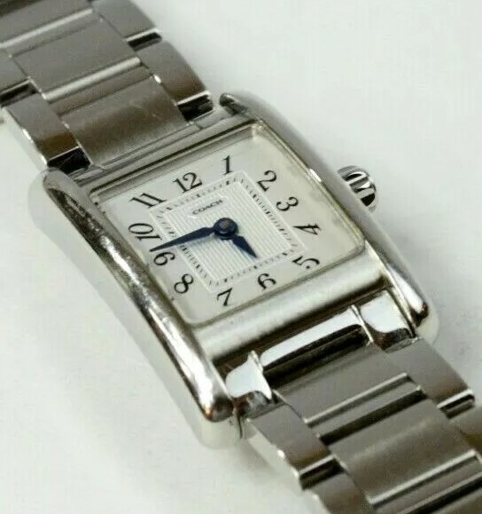 Coach Womens Tank Quartz Watch W002B Stainless Steel Blue Hands for ...