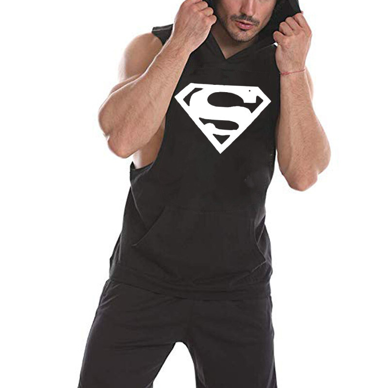 Men's Superman Sleeveless Hoodie Tank Tops Cotton Gym Workout Stretch ...