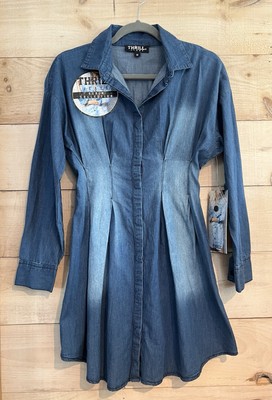 Thrill Jeans Shirt Women's Medium Blue Button Up Shirt Long Sleeve ...