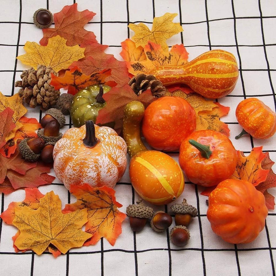 128pcs Fall Pumpkin and Leaf Decorations for Home Table and Fireplace ...