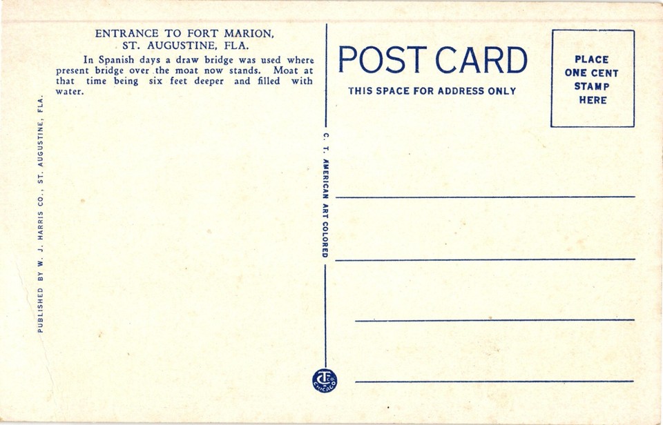 Entrance to Fort Marion St Augustine FL White Border Unposted Postcard ...