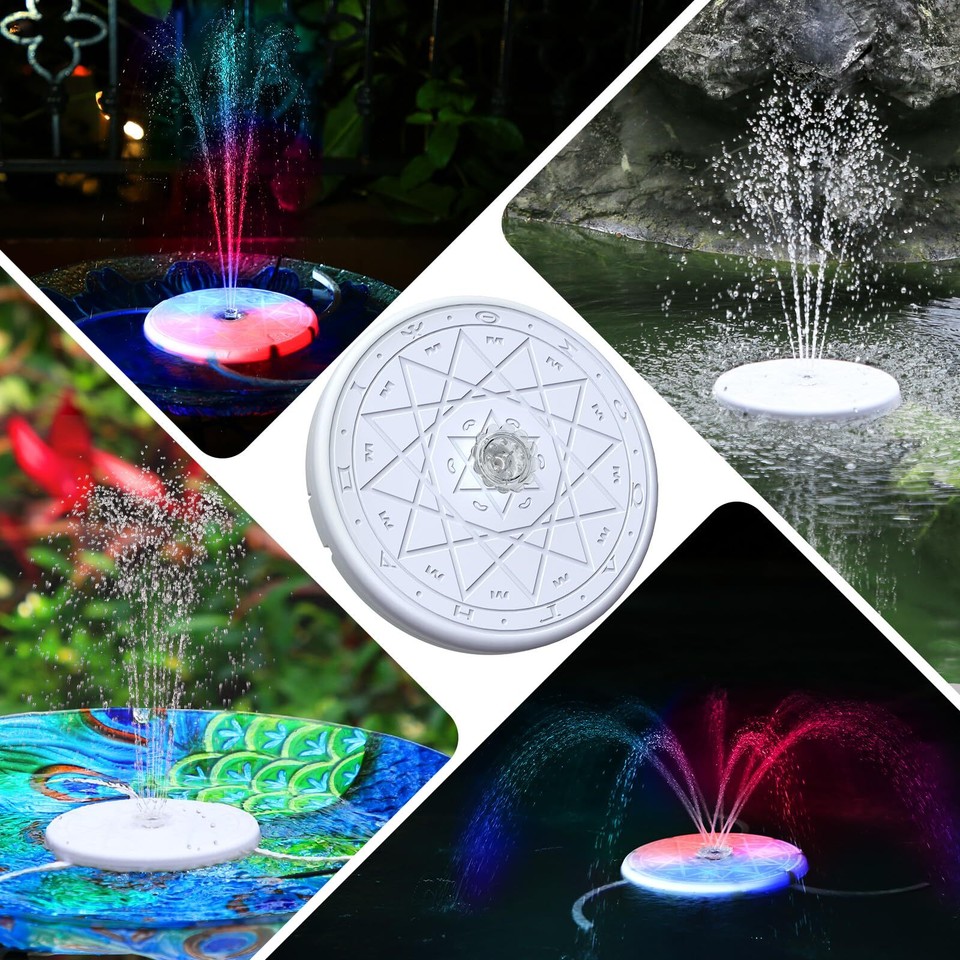 USB Power Fountain Pump with Light, Bird Bath Fountain,Remote Control 8 ...
