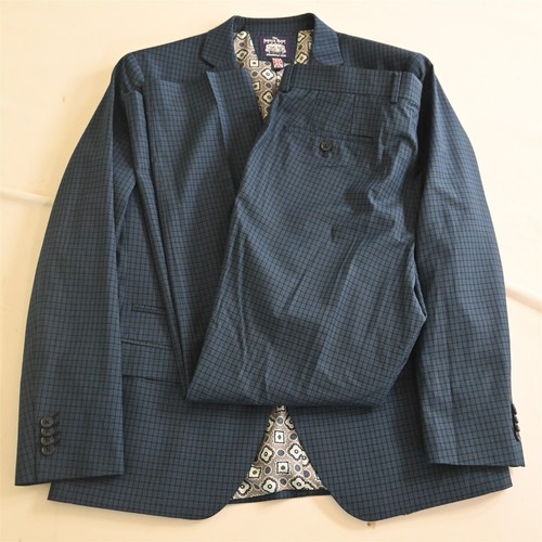 Savile Row 42R 36x32 Blue Tattersal Check Stretch Camden Mens Jacket ...