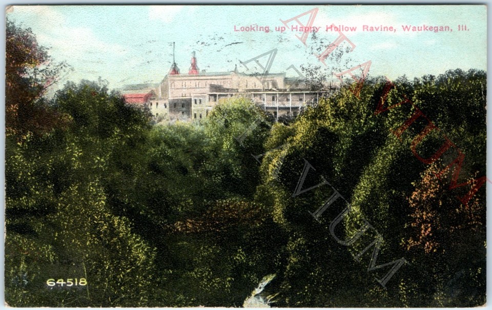 c1910s Waukegan, IL Happy Hollow Ravine Litho Birds Eye Photo PC ...