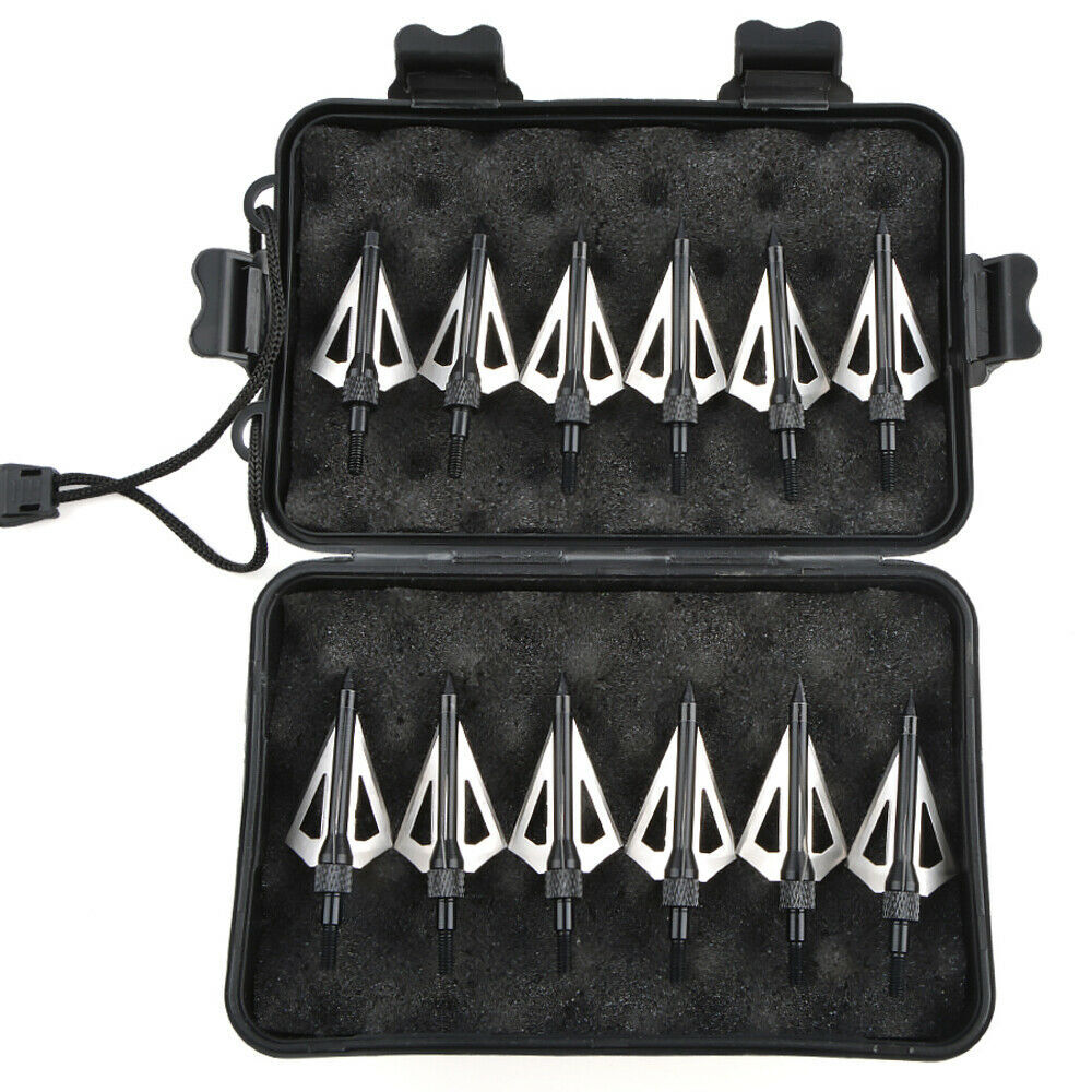12pcs 100 grain Broadheads with Box Hunting Arrowheads Screw Arrow ...