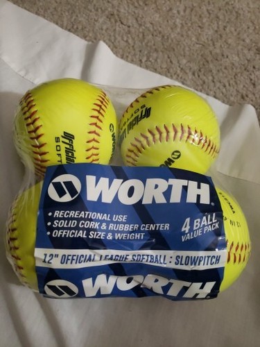 Worth Yellow Official League Softball 4 Pack 12" .44 COR 375 COMP New ...