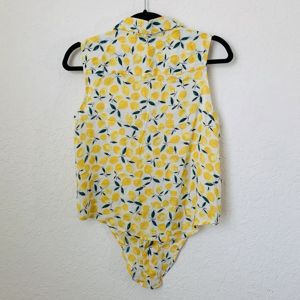 Japna Top Women M Lemon Yellow Sleeveless Button Up Tie Front Whimsy ...