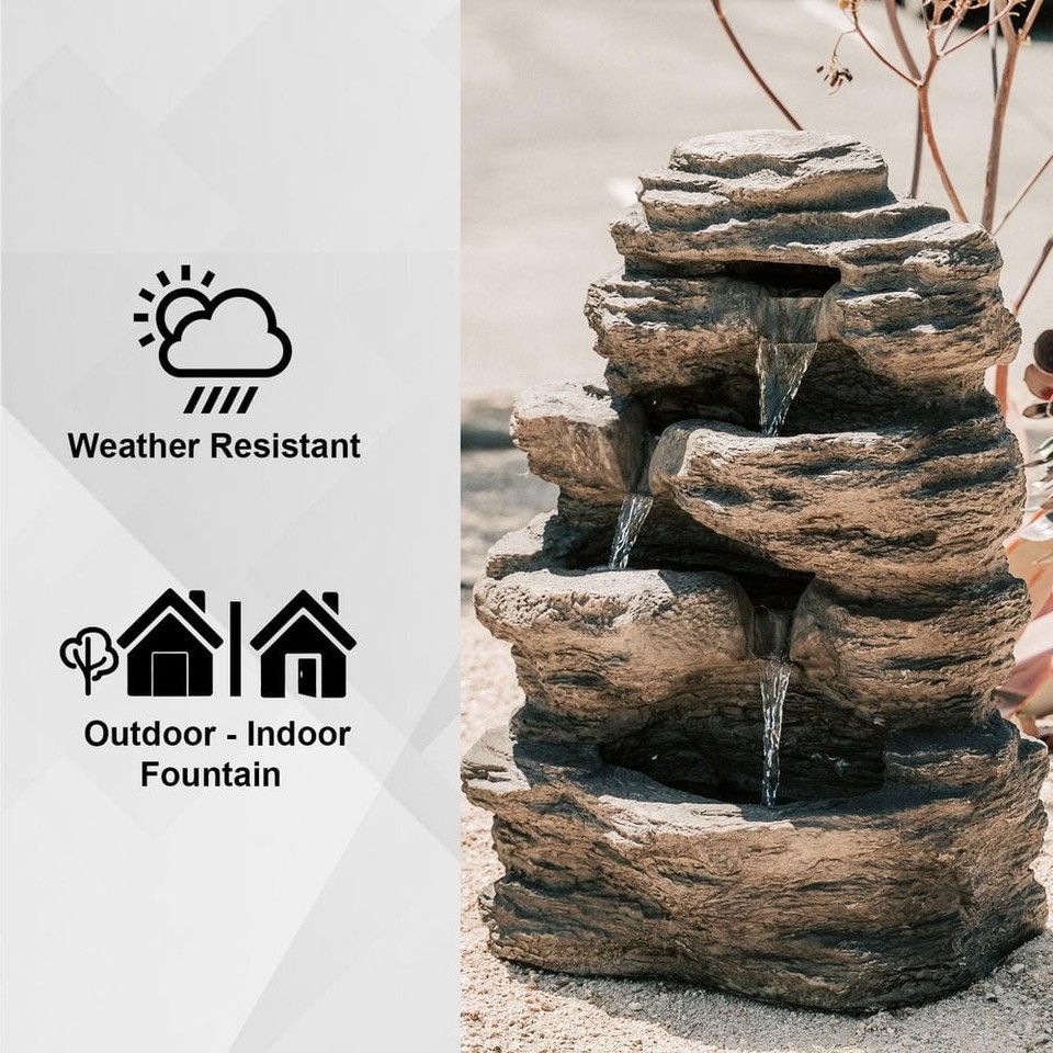 23.6 in.H Polystone/Stone Powder Classic Stacked Rock Waterfall ...