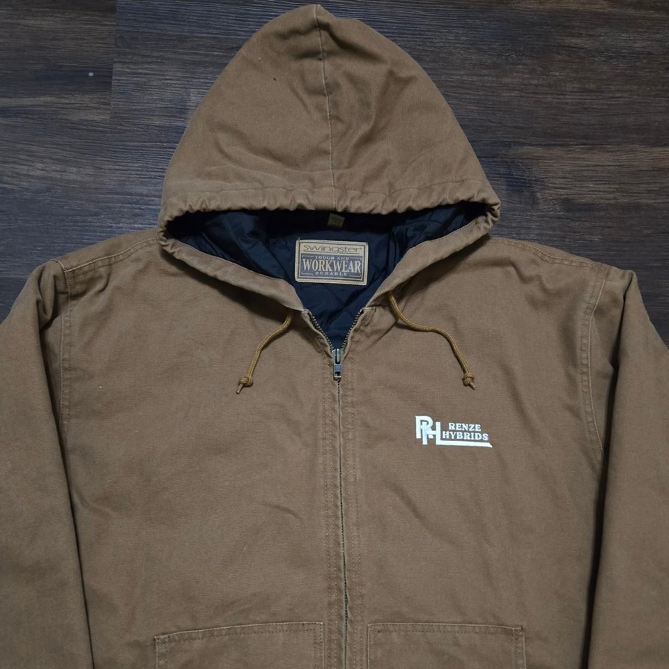 Vintage 90s Swingster Hooded Work Jacket Mens XL Tan Full Zip Carhartt ...