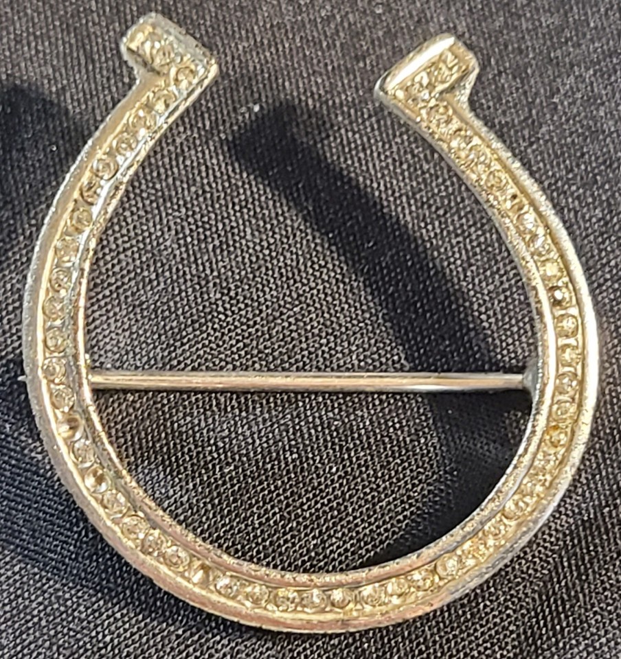 VINTAGE STERLING SILVER RHINESTONE HORSESHOE GOOD LUCK PIN BROOCH ...