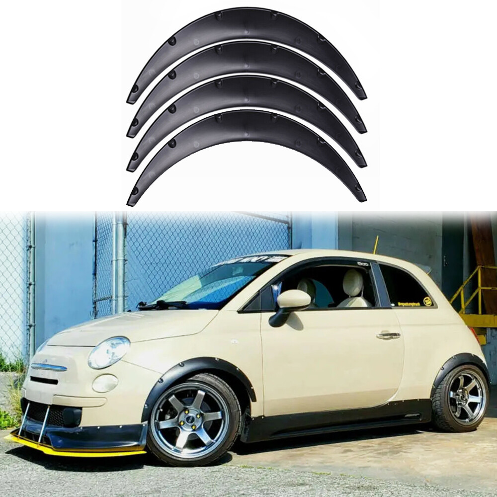 3.5" Black Fender Flares Extra Wide Wheel Arches Body Kit For Fiat 500 ...