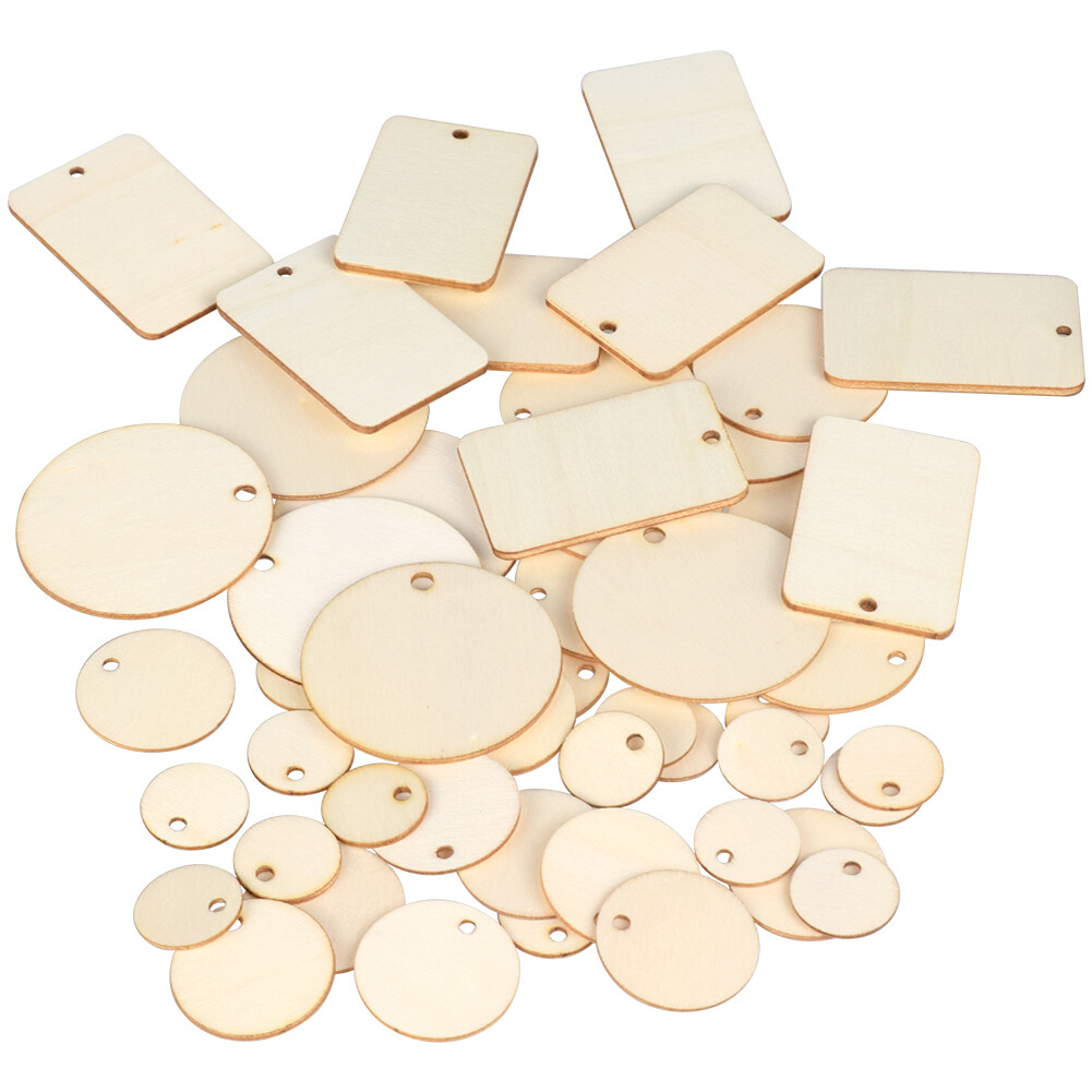 Unfinished Wooden Tags Round Circles Signs Rectangular Wood Pieces x25 ...