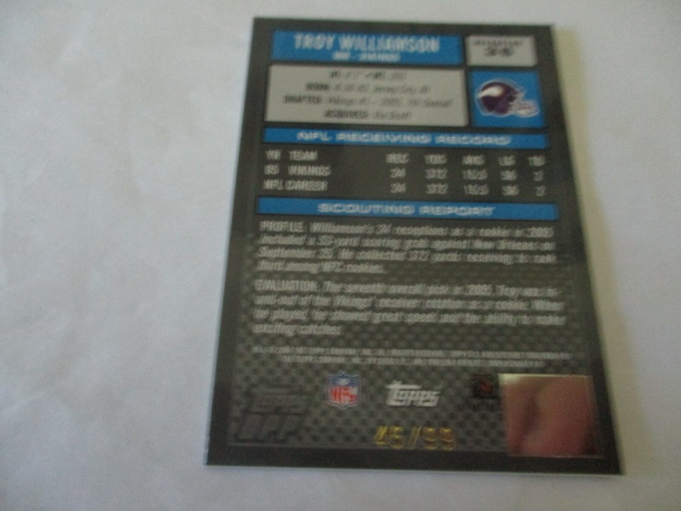 2006 Topps Draft Football Refractor Troy Williamson Serial #46/99 Card ...