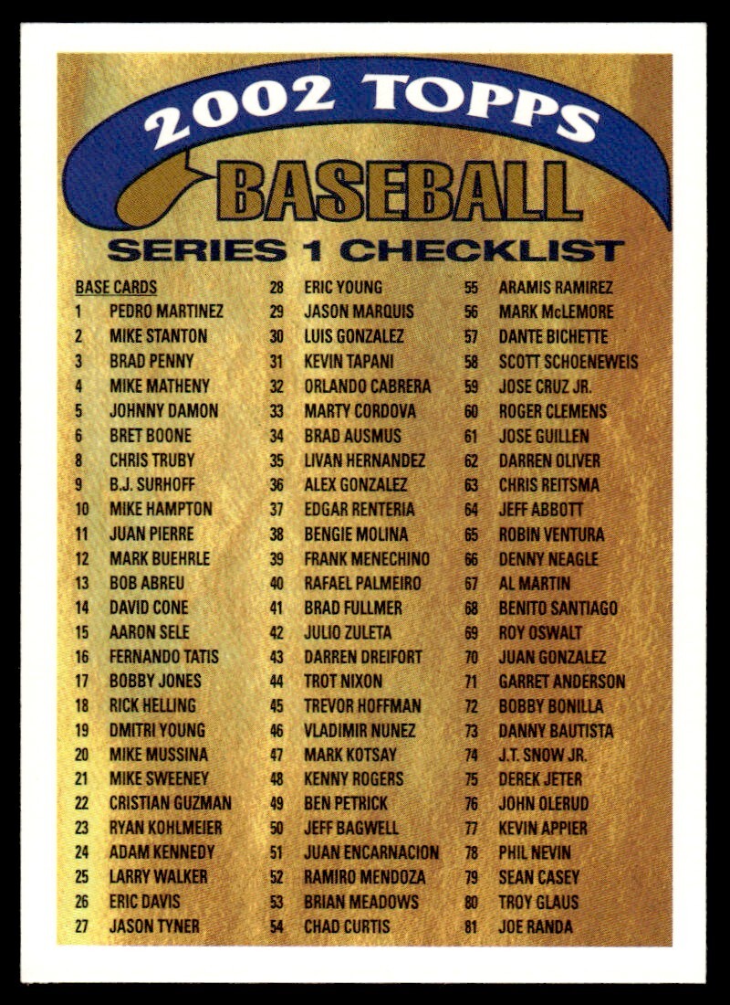 2002 Topps Series 1 Checklist Baseball Card #1 OF 4 | eBay
