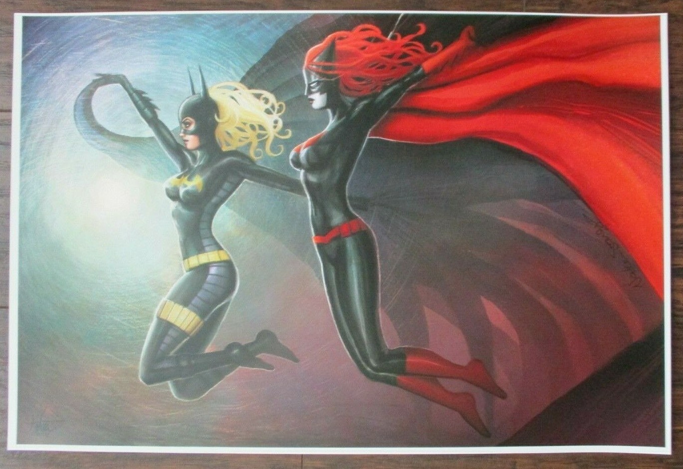 NATHAN SZERDY SIGNED 12X18 ART PRINT BATGIRL & BATWOMAN JUMPING OF ...