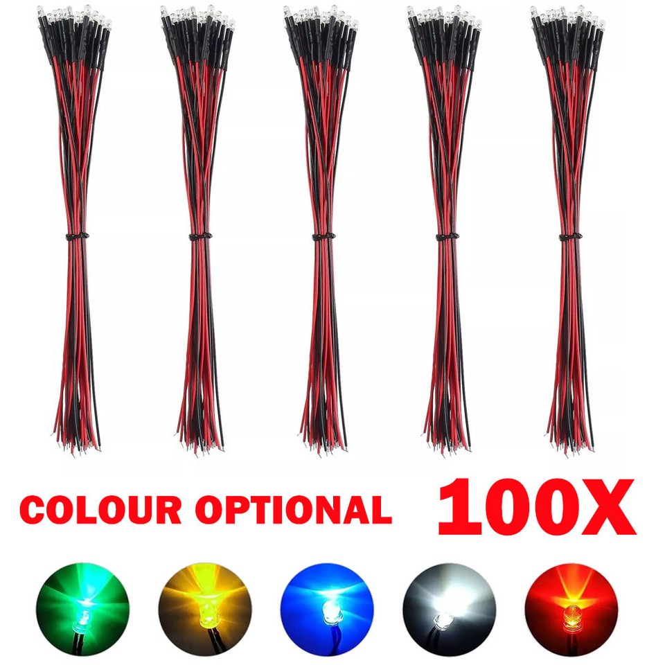 100X 3mm Pre Wired DC 5V-12V Micro LED Lights Emitting Diodes Mini ...