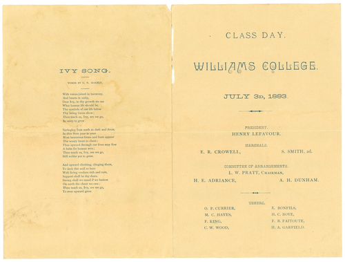 1883 Williams College Class Day Program Williamstown, MA #KB | eBay