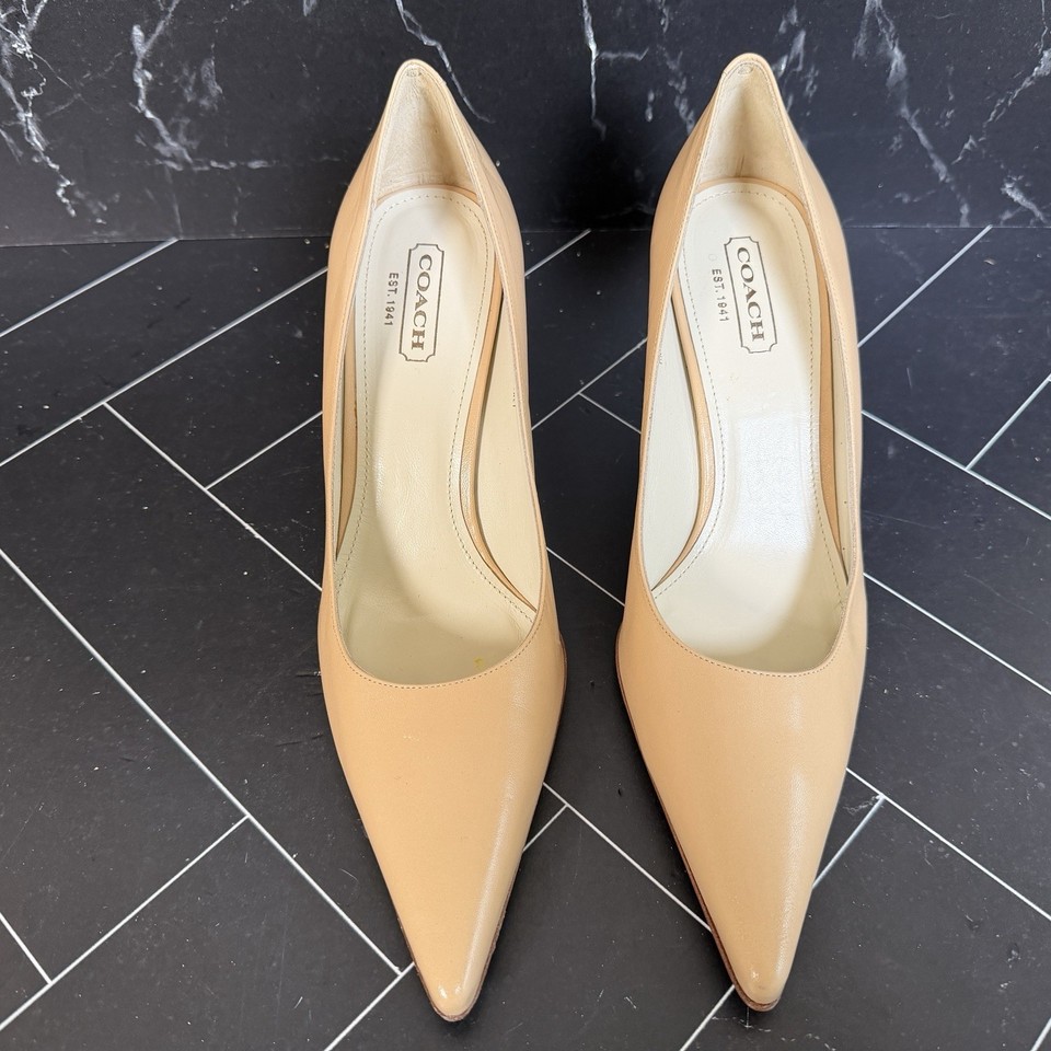 Coach Alison Size 10B Beige Leather Pointed Toe Heels Pump Italy New ...