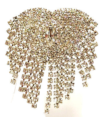 1950's Clear Rhinestone Heart Waterfall Fringe Brooch Completely Prong ...