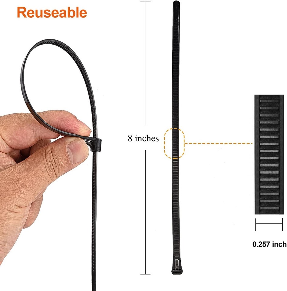 Zip Ties Reusable Wraps Cable Tie Releasable 100 Pack Heavy 8 inch ...