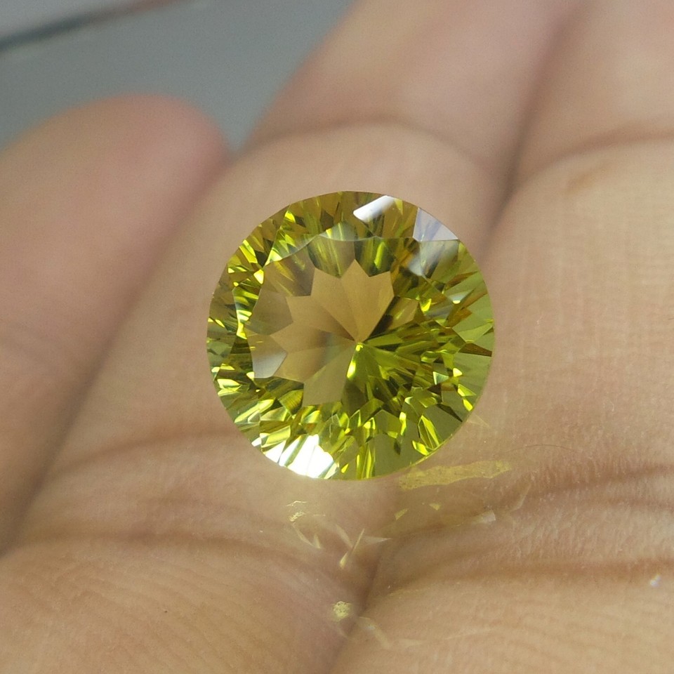 3.9 Carat 10 MM Natural Green Gold Lemon Concave Round Jewelry Making ...