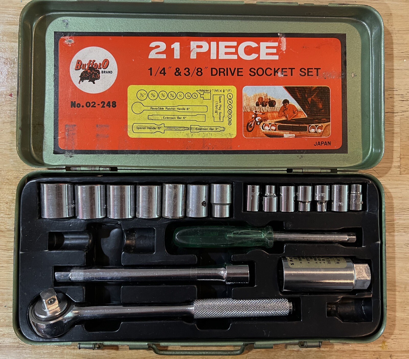 VINTAGE Buffalo 21 PIECE 1/4 & 3/8 DRIVE SOCKET SET WITH RATCHET ...