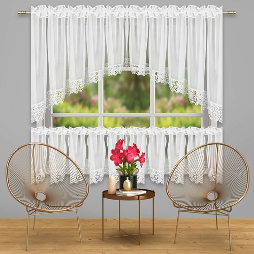 2 Teile Scheiben Gardinen Set Fertiggardine Fenstergardine Spitze ...