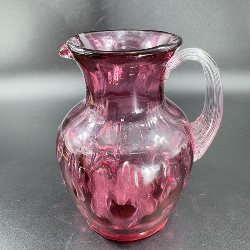 Vintage Pilgrim Glass Cranberry Optic Glass Pitcher Small Creamer Hand ...