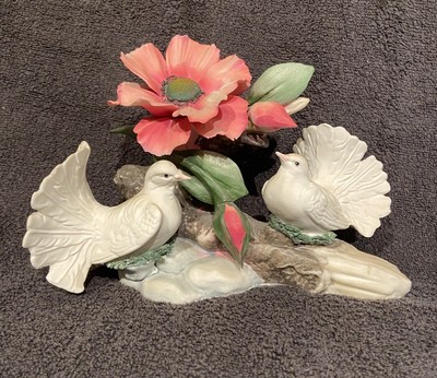 Capodimonte Porcelain Doves & Flowers Figurine Birds Sculpture Made in ...