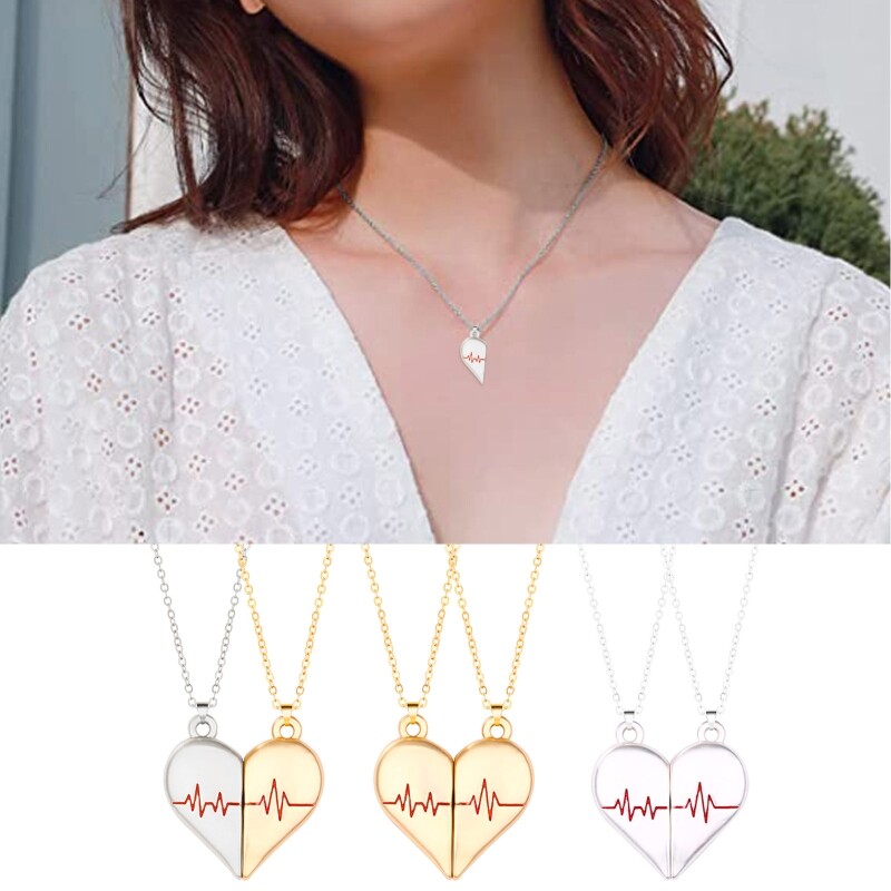 2Pcs Magnet Pendant Charm Necklace Couple Jewelry Choker Heart Necklace ...