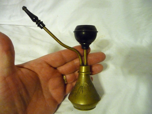 Vintage Brass India Tobacco Smoking Vessel Smoking Pipe Hookah Etched ...