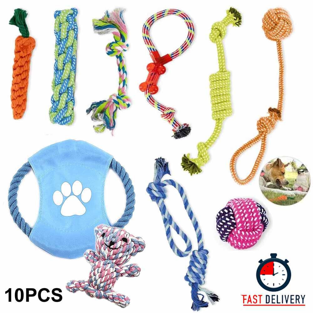 10Pcs Pet Dog Rope Toys Set Tough Strong Chew Knot Toys Puppy Bear ...